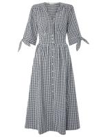China Black and White Gingham Midi Dress Summer Ladies for sale