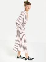 China 2018 New Arrival Fall Long Sleeve White and Red Striped Zip Front Sex V neck Midi Dress Ladies Autumn for sale