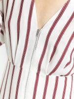 China 2018 New Arrival Fall Long Sleeve White and Red Striped Zip Front Sex V neck Midi Dress Ladies Autumn for sale