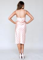 China Women cowl neck polka dot peach color midi dress with adjustable straps for sale