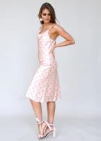 China Women cowl neck polka dot peach color midi dress with adjustable straps for sale