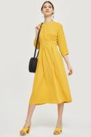 China New Arrival Fall Yellow Midi Dress With Sleeves Ladies Autumn for sale