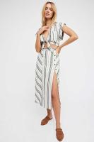 China 2018 Summer Clothing Deep V Neck With Split Striped Boho Dress For Women for sale