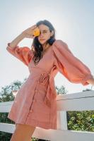 China 2018 Fall V Neckline With Button Front And Puff Sleeve Mini Women Dress Cheap for sale
