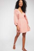 China 2018 Fall V Neckline With Button Front And Puff Sleeve Mini Women Dress Cheap for sale