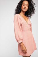 China 2018 Fall V Neckline With Button Front And Puff Sleeve Mini Women Dress Cheap for sale
