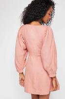 China 2018 Fall V Neckline With Button Front And Puff Sleeve Mini Women Dress Cheap for sale