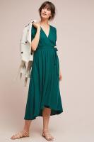 China Western Women Elegant Short Sleeve Long Green Wrap Dress Midi Dresses Wrap for sale