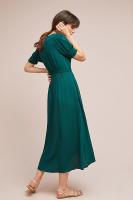 China Western Women Elegant Short Sleeve Long Green Wrap Dress Midi Dresses Wrap for sale