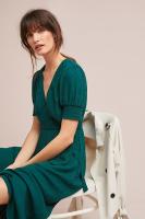 China Western Women Elegant Short Sleeve Long Green Wrap Dress Midi Dresses Wrap for sale