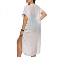 China Women white see-through beach kimono style maxi dress with flower print for sale