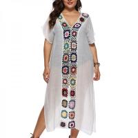 China Women white see-through beach kimono style maxi dress with flower print for sale