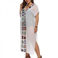 China Women white see-through beach kimono style maxi dress with flower print for sale
