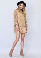 China 100% cotton scoop neck khaki dress with frayed detailing for sale