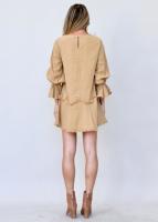 China 100% cotton scoop neck khaki dress with frayed detailing for sale