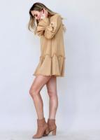 China 100% cotton scoop neck khaki dress with frayed detailing for sale