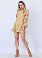 China 100% cotton scoop neck khaki dress with frayed detailing for sale
