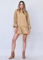 China 100% cotton scoop neck khaki dress with frayed detailing for sale