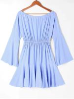 China Blue Off Shoulder Mexican Embroidery Beach Casual Dress Women for sale
