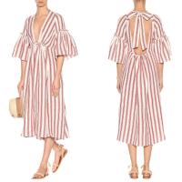 China Women deep v neck stripe linen dress and unbacked for sale