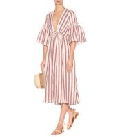 China Women deep v neck stripe linen dress and unbacked for sale