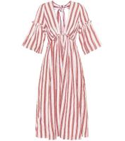 China Women deep v neck stripe linen dress and unbacked for sale
