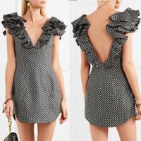 China Slim Sexy Clothes Woman Fashion Casual Linen Ruffle Polka Dot Dress Women for sale