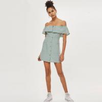 China Clothing Women Off Shoulder Dresses Bardot Linen Ruffle Dress for sale