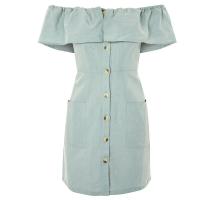 China Clothing Women Off Shoulder Dresses Bardot Linen Ruffle Dress for sale