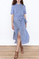China Women Casual Button Down Solid Midi Linen Dresses ladies for sale