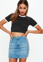 China Clothing Black Ringer Short Sleeve Crop Top Women for sale