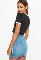 China Clothing Black Ringer Short Sleeve Crop Top Women for sale