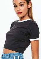 China Clothing Black Ringer Short Sleeve Crop Top Women for sale