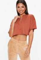 China Rust Zip Front Custom Crop Top Clothing Women for sale