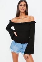 China Spring Black Frill Knit Woman Crop Top Clothing Tops for sale