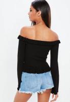China Spring Black Frill Knit Woman Crop Top Clothing Tops for sale