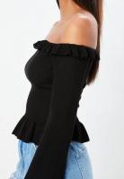 China Spring Black Frill Knit Woman Crop Top Clothing Tops for sale