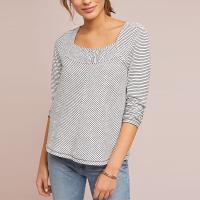 China Women Square Neck Long Sleeve Slim Blouse with Striped for sale