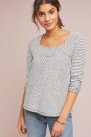 China Women Square Neck Long Sleeve Slim Blouse with Striped for sale
