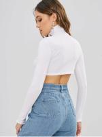 China Fitness Clothing Women Cutout Turtleneck Tie Crop Top for sale