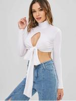 China Fitness Clothing Women Cutout Turtleneck Tie Crop Top for sale