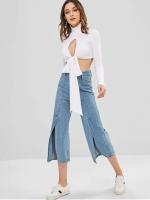 China Fitness Clothing Women Cutout Turtleneck Tie Crop Top for sale