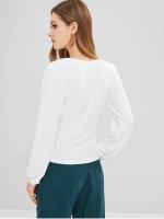 China Long Sleeve Ribbed Buttoned Crossover Top T Shirt Clothing Women for sale