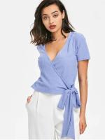 China New Fashion Fitness Clothing Women Wrap Ribbed Top for sale