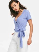 China New Fashion Fitness Clothing Women Wrap Ribbed Top for sale
