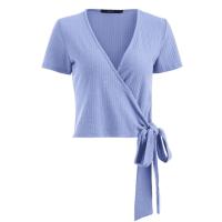 China New Fashion Fitness Clothing Women Wrap Ribbed Top for sale