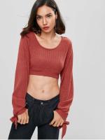 China Open Back Knotted Cut Out Long Sleeve Knit Top Women for sale