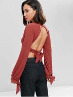 China Open Back Knotted Cut Out Long Sleeve Knit Top Women for sale