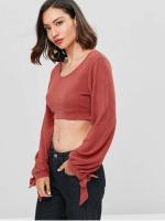 China Open Back Knotted Cut Out Long Sleeve Knit Top Women for sale