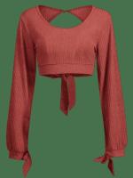 China Open Back Knotted Cut Out Long Sleeve Knit Top Women for sale